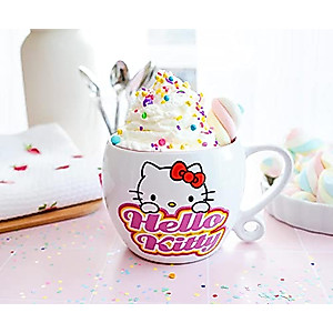 Sanrio Hello Kitty Hearts Ceramic Coffee Cup With Loop Handle | Mug For Tea, Espresso, Cocoa | Holds 16 Ounces