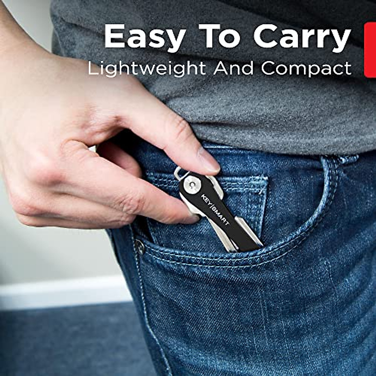 KeySmart Compact Minimalist Pocket-Sized Key Holder and Key Organizer w Expansion Screws, EDC Key Carrier (14 Keys, Black)