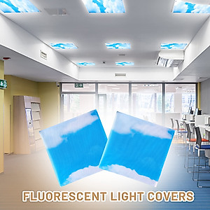 Patelai 4 x 2 Feet Fluorescent Light Cover for Ceiling Classroom Magnetic Cubicle Shade with 10 Magnets Fluorescent Light Filters for School Home Office Drop Lamp Decor(Cloud)