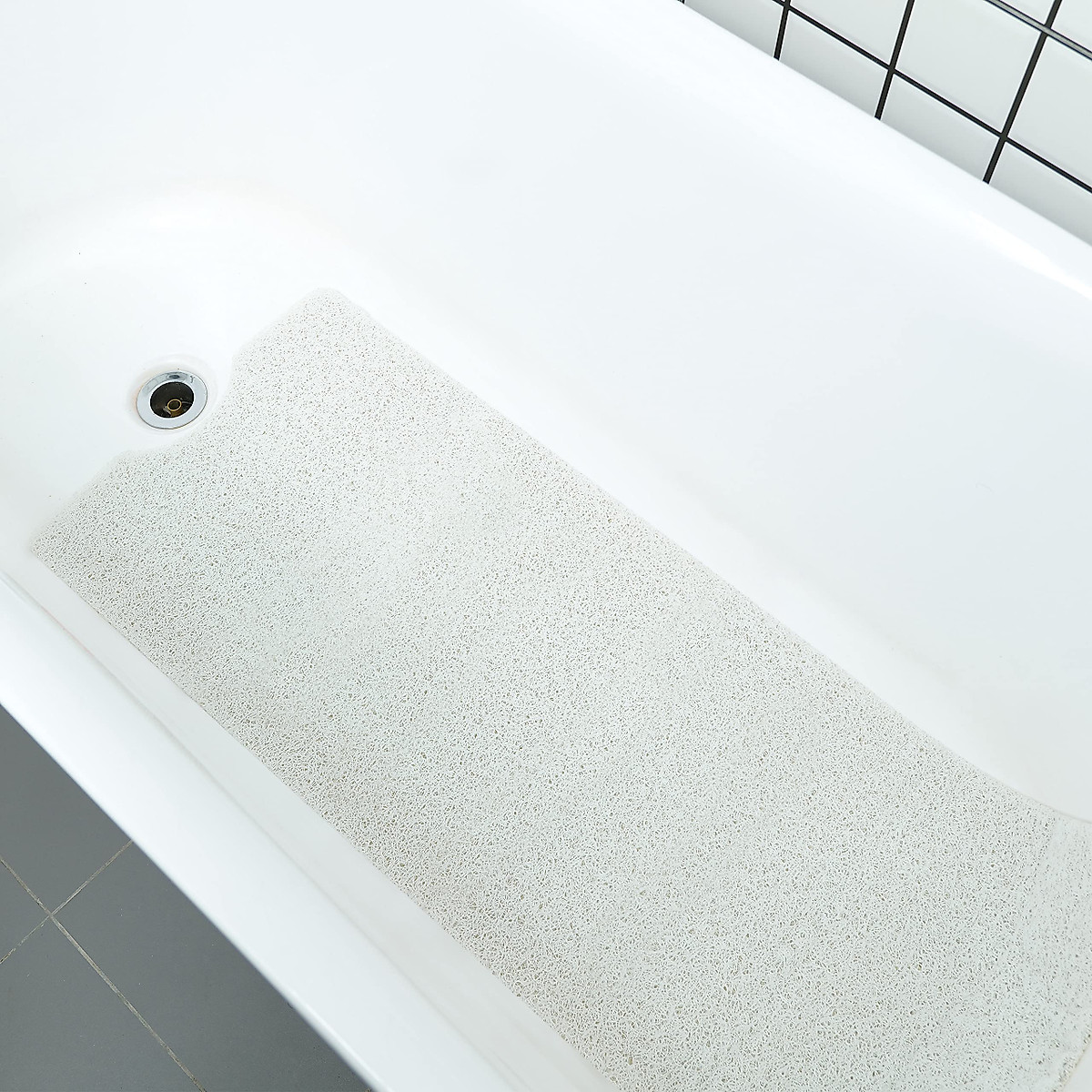 Leotruny Bath Tub Shower Mat 40 x 16 Inch Non Slip Soft PVC Loofah Bathtub Mats for Bathroom (C03-White)