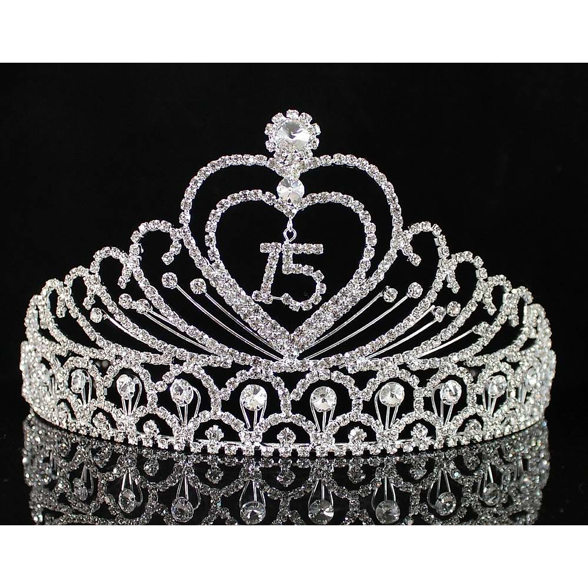Janefashions Quinceanera Sweet 15 Fifteen 15th Birthday Party coronas de quinceañeras Clear White Austrian Rhinestone Tiara Crown with Hair Combs Princess Gold Silver T1756 (Silver With Combs)