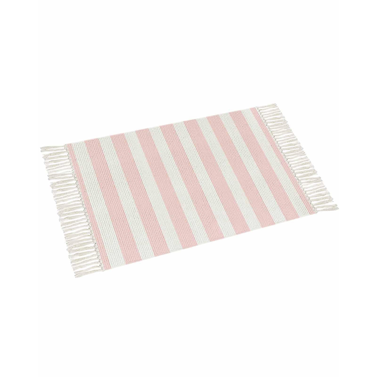 Pink Stripe Bath Rug 2x3ft Woven Bathroom Entryway Runner Rug,White Geometric Striped Modern Boho Minimalist Art Washable Living Room Hallway Bedroom Kitchen Carpet with Tassels Indoor Throw Doormat