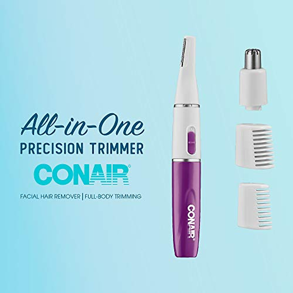 Conair Hair Trimmer for Women, Cordless Lithium-Powered Trimmer for Full Face or Body Trimming, Purple