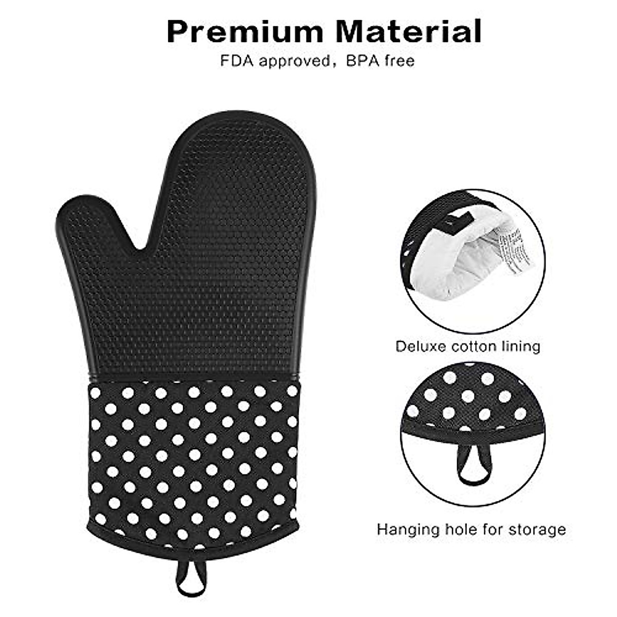 OVAWA Silicone Oven Mitts, Extra Long Kitchen Oven Gloves, Professional Heat Resistant Baking Gloves, 1 Pair, Black