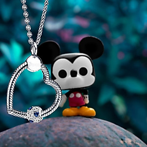 QeenseKc Openwork Mouse Heart Love Round Charm Animal Sparkling Bule CZ Beads for Pandora Bracelet