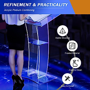 Slanted Podium Lectern Conference Pulpit Acrylic Podium Clear Transparent Church Lectern Pulpit Office Stand up Floor-Standing Podium Lectern (Type 3)