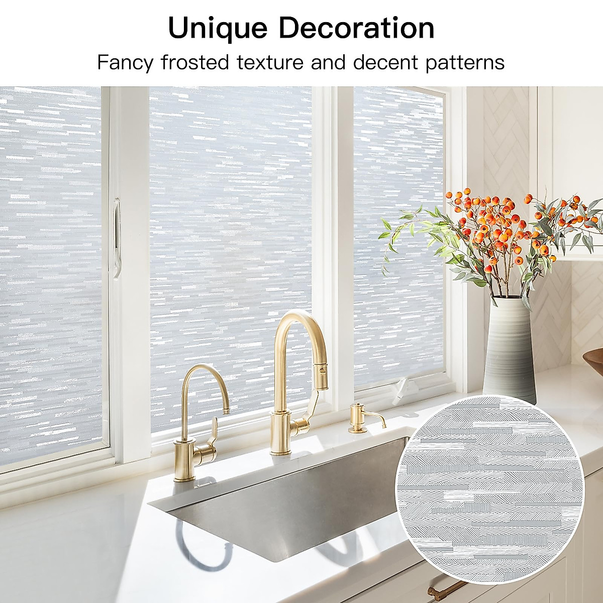 DOWELL Window Privacy Film, Frosted Glass Window Film, Non Adhesive Static Window Clings, Opaque Window Vinyl, UV Blocking Glass Sticker Covering for Home Office, 17.5 x 78.7 inches