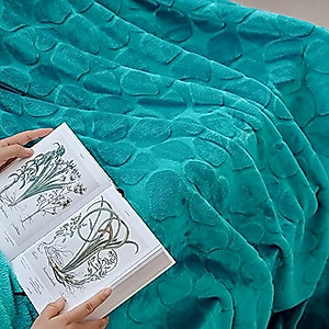 FY FIBER HOUSE Flannel Fleece Throw Blanket Super Soft Lightweight Microfiber with Stone Print for Couch, 50"X60", Teal