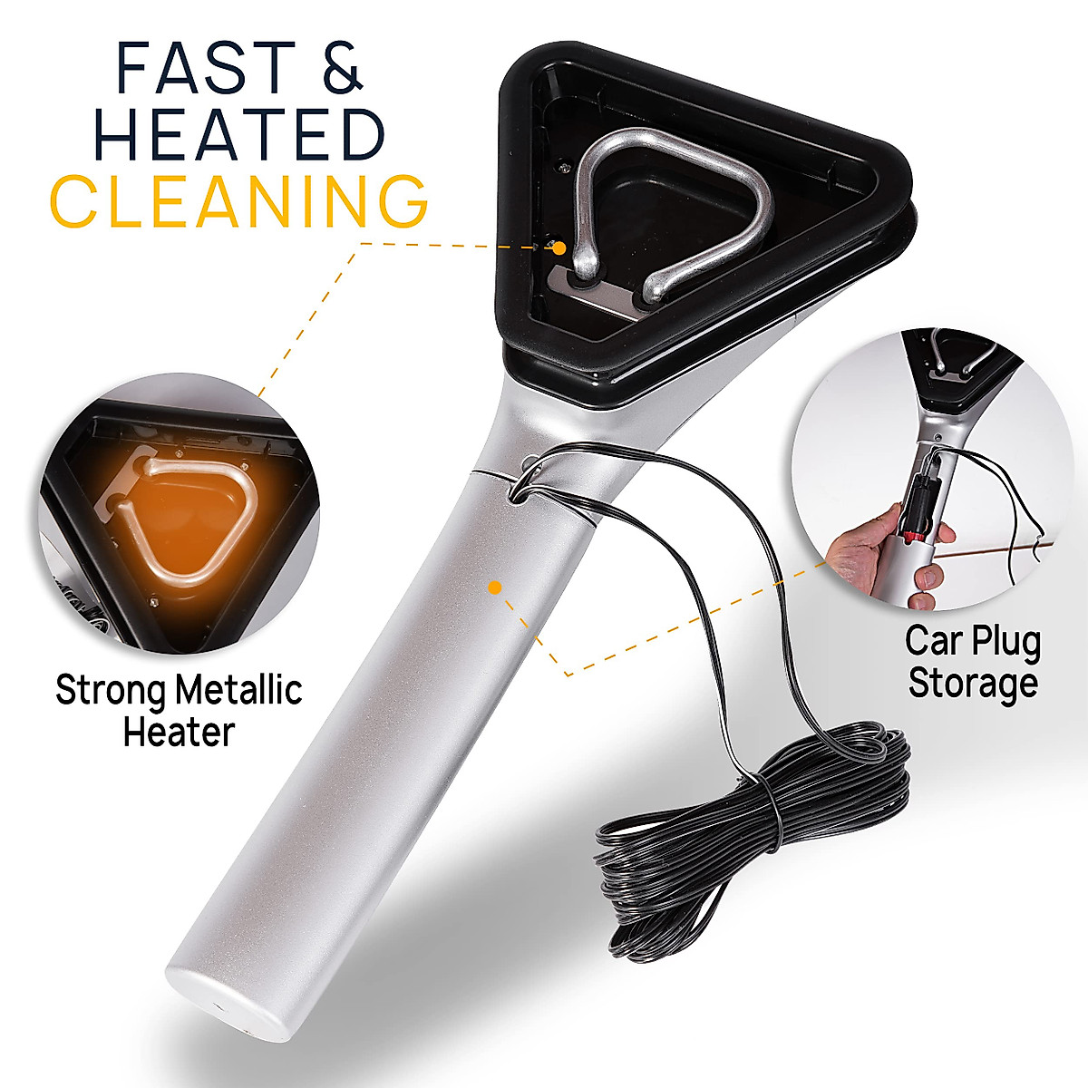 VaygWay Electric Heated Car Window Snow Ice Scraper with Light -Heated Car Auto Windshield Scraper- Extendable 15.8 Feet Long Cord 12V LED Light Heated Melting Ice Snow Scraper, Vehicle Scraper