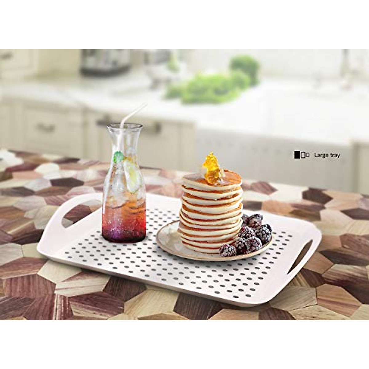 Bravi Kitchen 3PC Anti-Slip Food Serving Tray with Handles 17.9" + 15.7" + 13" Dinner Trays for Lap + Small Drink Tray | Breakfast Tray | Bed Tray | Food Tray | Lap Trays for Eating | Serving Trays