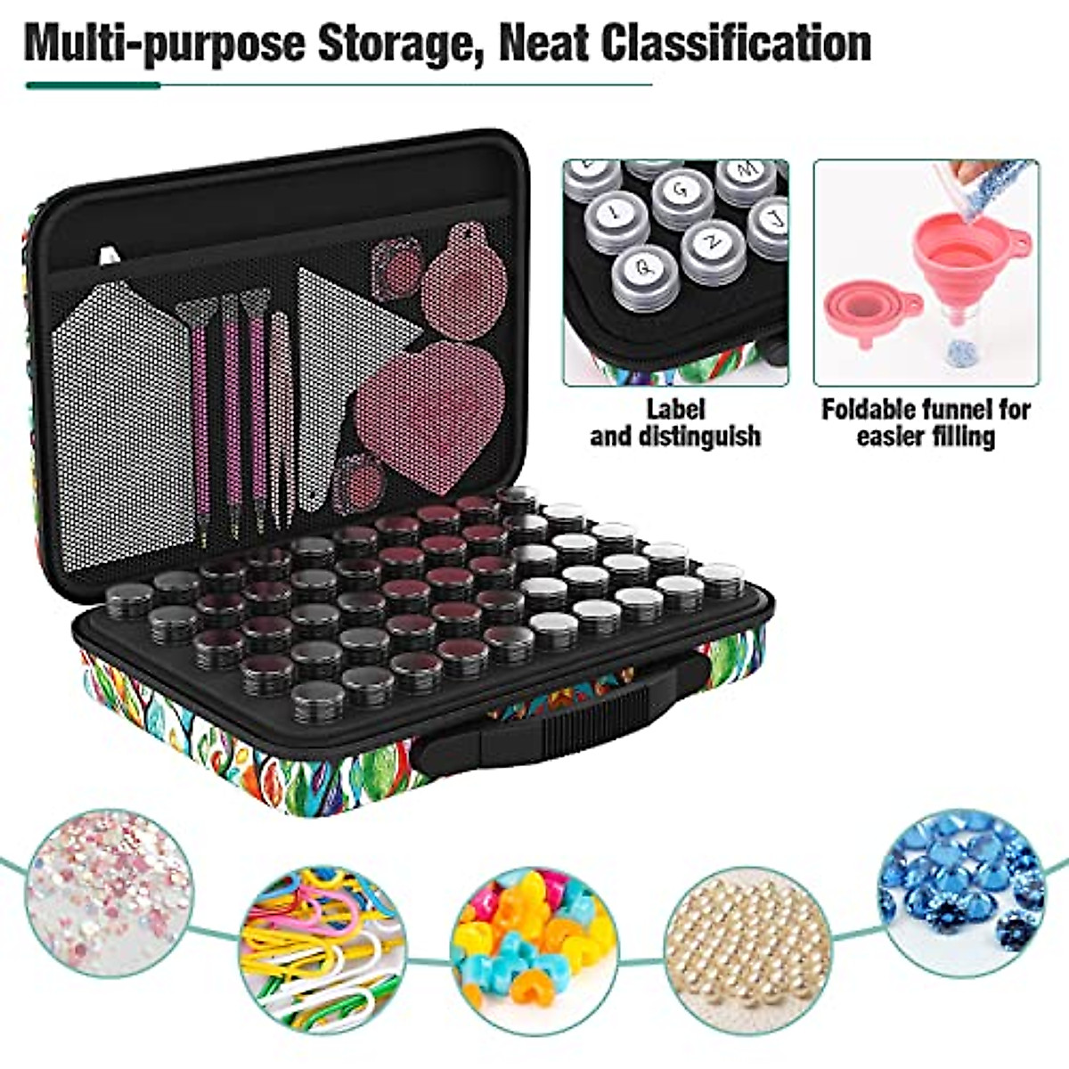 MoKo Diamond Painting Storage Containers, 60 Slots Diamond Painting Kits Accessories Case,Diamond Painting Tools Organizer for DIY Craft Beads Rhinestones,Lucky Tree