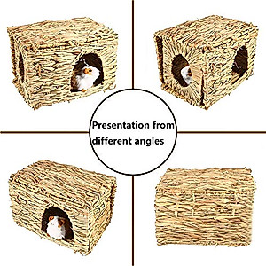 Tfwadmx Rabbit Grass House, Extra Large - Natural Hand Woven Seagrass Play Hay Bed, Hideaway Hut Toy for Bunny Hamster Guinea Pig Chinchilla Ferret