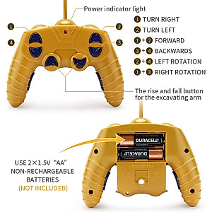 Remote Control Excavator Toy for Beginners - 4WD 5 Channel 1:24 RC Construction Excavator with LED Light, Pretend Construction Playset, Vehicle Toys for Boys Girls, Best Gifts for 3-6 Years Old Kids