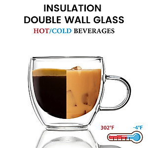 ZONEYILA Double Wall Glass Coffee Mugs Set of 4-6 OZ Insulated Coffee Cups - Clear Glass Drinkware with Handle for Double Espresso, Cappuccino, Latte, Hot/Cold Beverages