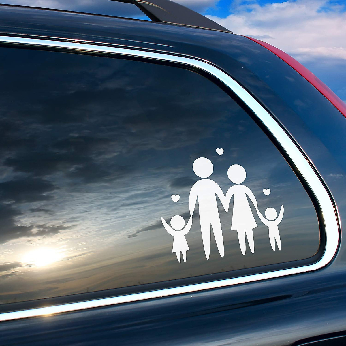 Vinyl Wall Art Decal - Little Family - 4" x 5" - Inspirational Modern Cute Four Little Family Shape Sticker for Playroom Daycare Closet Mirror Family Cars Minivan Rear Window Car Bumper Decor (White)