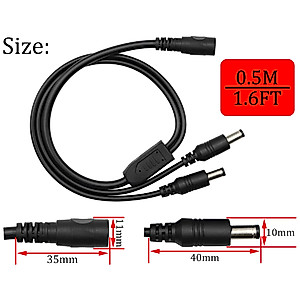 HCFeng DC Power Y Splitter Cable,DC 5.5mm x 2.1mm 1 Female to 2 Male Power Cord 18AWG 12v DC Extension Cord Cable for CCTV Security Camera, DVR, HDVD, LED Strip Light(2pack/1.6ft)