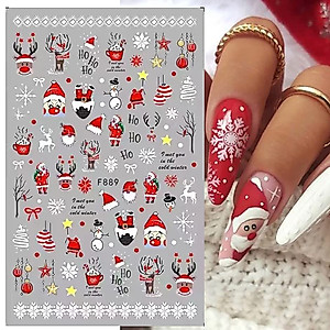 10 Sheets Christmas Nail Art Stickers Decals Self-Adhesive Pegatinas Uñas Navidad Snowflake Santa Claus Reindeer Snowman Nail Supplies Holiday Nail Art Design Decoration Accessories