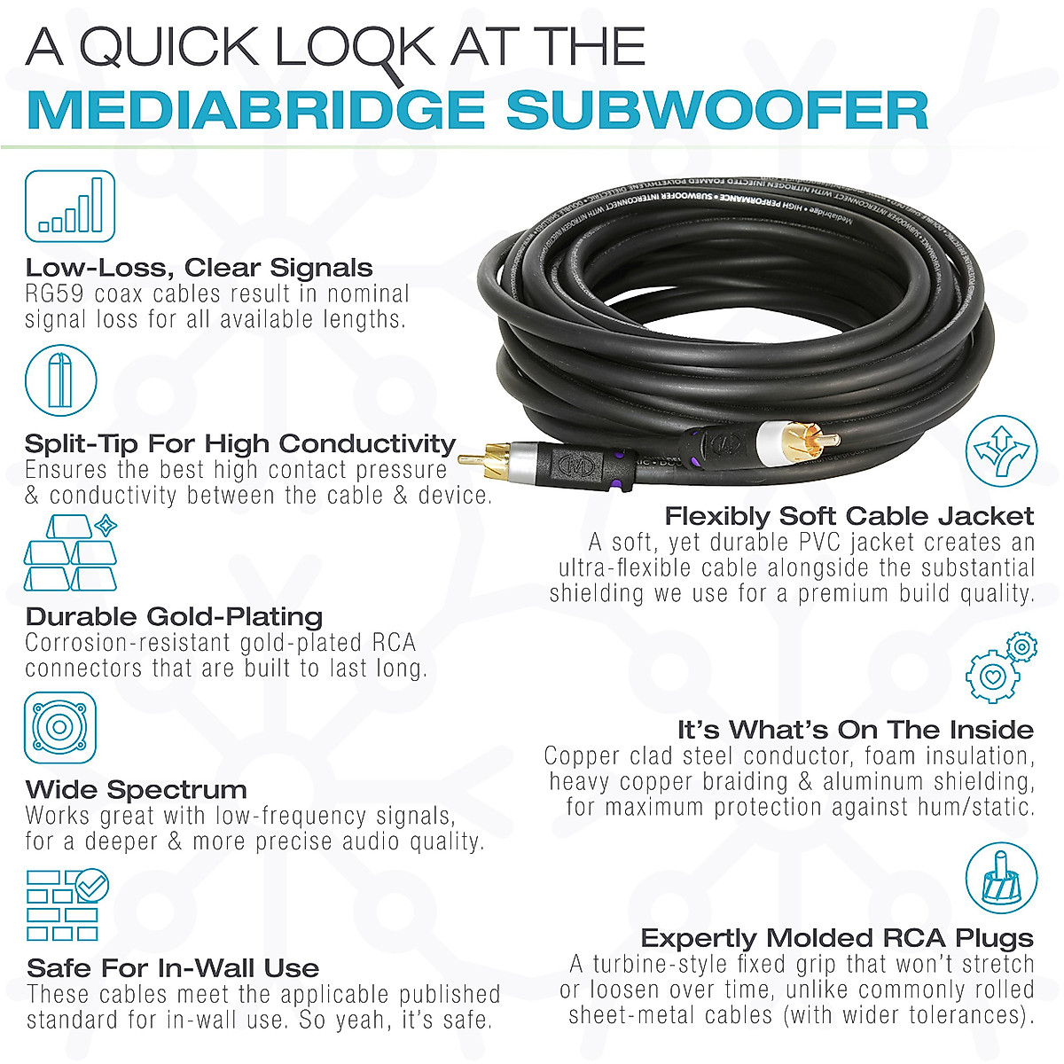 Mediabridge ULTRA Series Subwoofer Cable (25 Feet) - Dual Shielded with Gold Plated RCA to RCA Connectors - Black