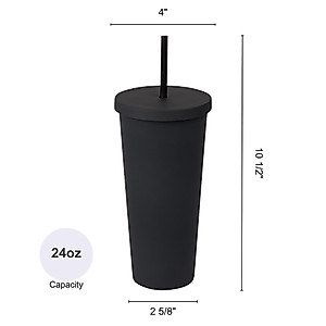 Zephyr Canyon 24oz Matte Black Tumblers with Lids and Straws - Pastel Double Wall Tumbler - Insulated Acrylic Cups for Hot & Cold Drinks, Spill-Proof Reusable Iced Coffee Cup, Set of 6