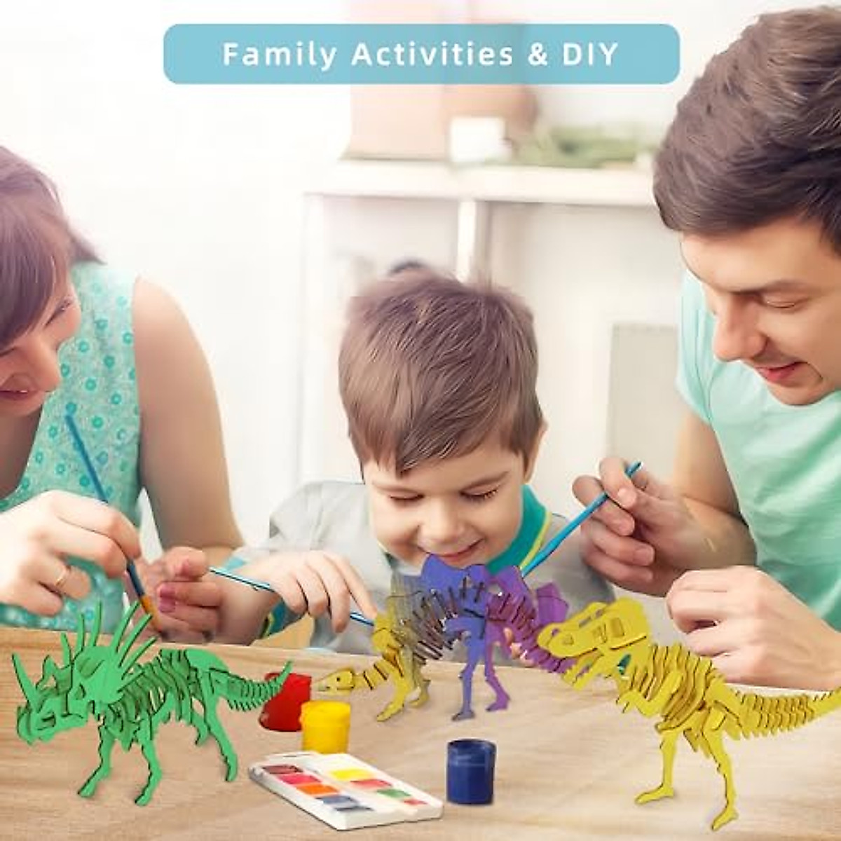 Gracefulhat DIY 3D Wooden Puzzle Set of 3 STEM Toys with Simulated Animal and Dinosaur Models, Suitable for Children and Aged 6-12 and Above, Non-Toxic Wood Material