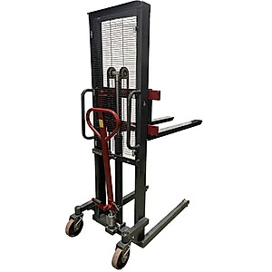 Pake Handling Tools Manual Stacker Hand/Foot Pump Lift Truck - Compact and Easy to Use Hydraulic Lift - 2200 lbs Capacity for Skid/Single Sided Pallet
