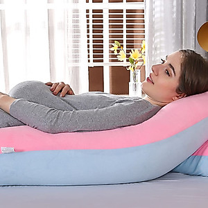 MINGPINHUIUS Pregnancy Pillow U Shaped Full Body Maternity Pillow for Sleeping, 57 Inch Pregnant Women Pillow with Removable Velvet Cover (Pink/Blue)
