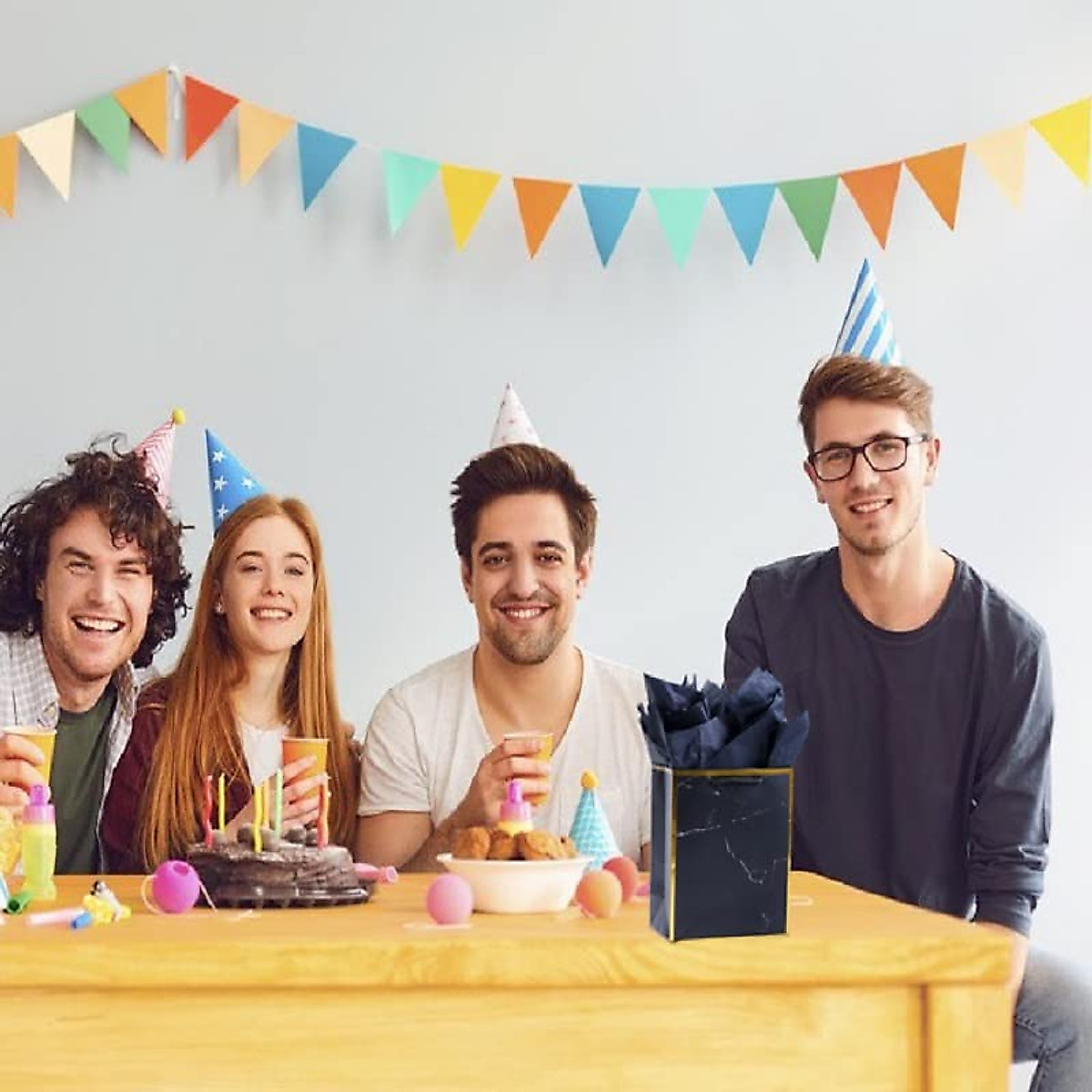 ysmile Marble Black 8" Medium Gift Paper Bag with Tissue Paper for Men Birthday Party Favor from