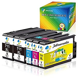 JTM 711XL Compatible Ink Cartridge Replacement for HP 711 711XL CZ133A CZ129A Work with HP Designjet T120 T520 T530 24-in T520 T530 36-in Printer(5-Pack,2 Black,1 Cyan,1 Magenta,1 Yellow)