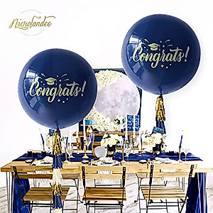 NICROLANDEE 2023 Graduation Navy Blue Party Decorations - 36 Inch Giant Round Balloons with Paper Tassels Garland for Graduation Party, Congrats Grad Party, Photo Prop Backdrop