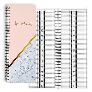 Juvale 200 Page Salon Appointment Book for Hair Stylist, Undated, Daily Planner, Hourly Spiral Book, Marble Design, 2 Columns (14 x 5 In)