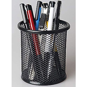 Nicunom 12 Pack Metal Pen Holder Mesh Pencil Holder Desk Organizer Mesh Round Pen Cup Pencil Cup for Desk Office Pen Organizer, Black