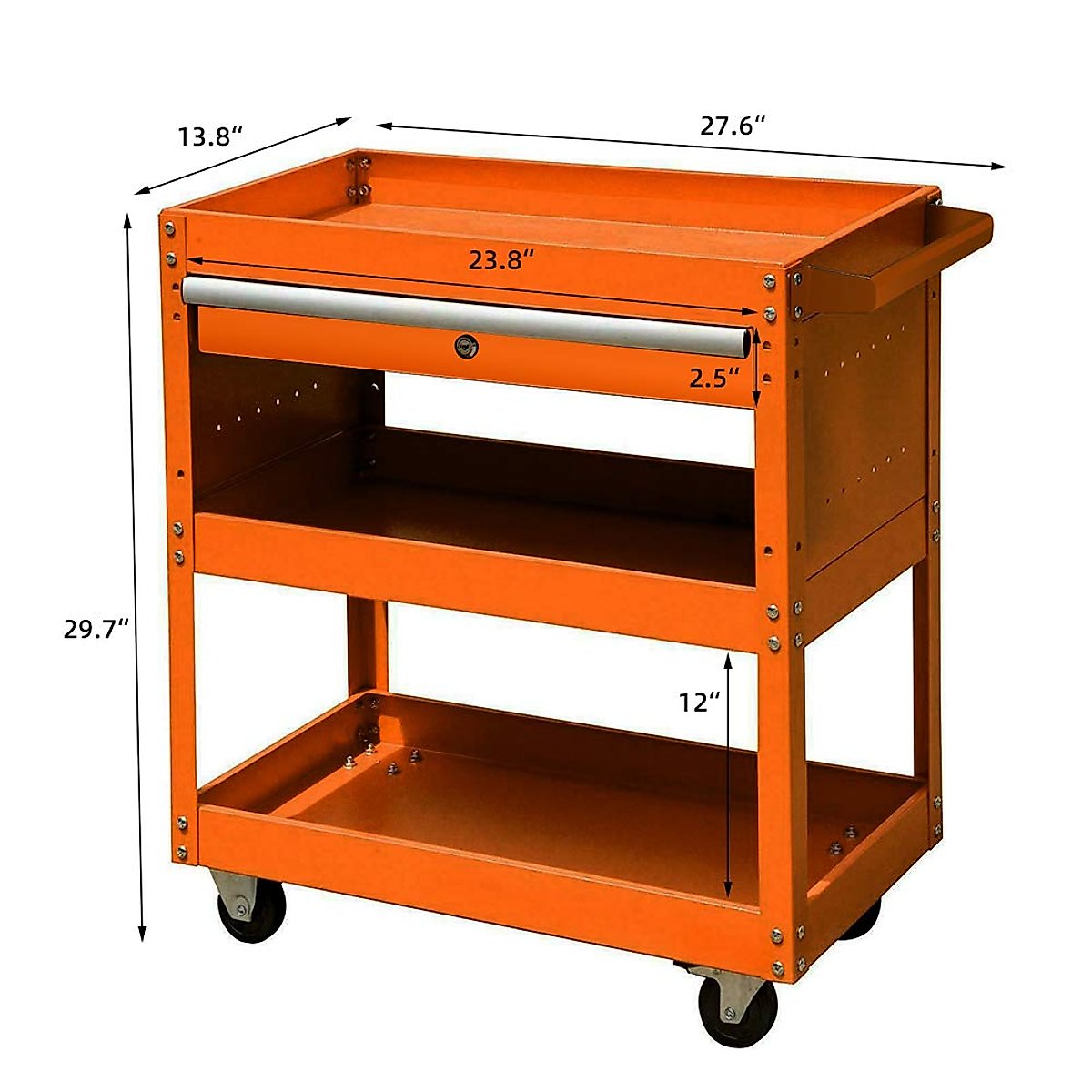 Oversized Tool Cart, Rolling Tool Cart, Mechanical Tool Storage Cart, 4-Wheel Tool Cart with Ball-Bearing Slides and Drawer Lock, Storage Cart and Tool Box for Warehouse and Garage Storage (Orange)