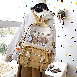 CM C&M WODRO Kawaii Backpack with Pins Cute Backpack for Women Girls Travel Backpack School Backpack Aesthetic Backpack for School (Yellow-2)