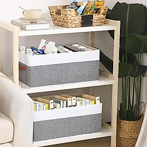 YheenLf Clothing Storage Bins, Closet Bin with Handles, Foldable Storage Baskets, Fabric Containers Storage Boxes for Organizing Shelves (Medium -2 Pack, White/Grey)