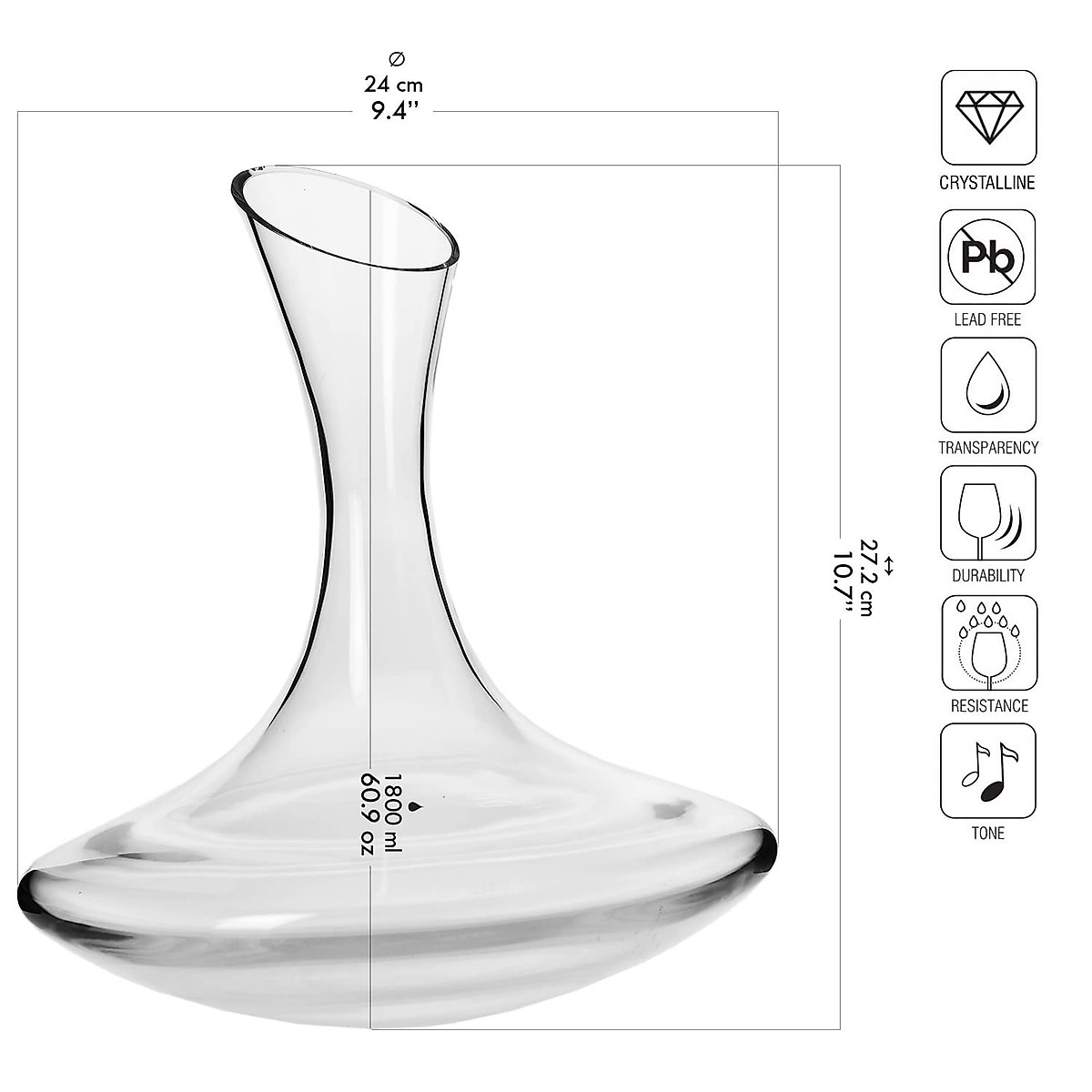KROSNO Red Wine Decanter Carafe Glass | 1800 ML | 60.9 oz | European Made | Avant-Garde Collection | Perfect for Home, Restaurants and Parties | Lead-free
