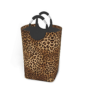 Leopard Canvas Laundry Hamper Cheetah Print Leopard Print Pattern Large Collapsible Laundry Basket With Handles Foldable Bathroom Storage Clothes Basket for Home College Dorm Bathroom