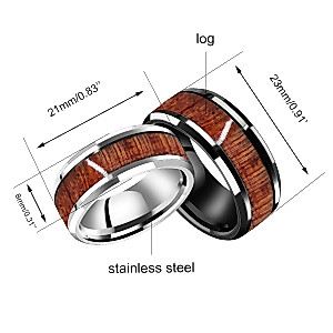 8mm Black Stainless Steel Wedding Band Inlay Wooden Promise Engagement Ring for Couples Him and Her Y1539 (Black, 9)