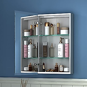 ES-DIY 15''x 26'' LED Lighted Bathroom Medicine Cabinet with Mirror, Surface Lighted Medicine Cabinet,Dimmable,Adjustable Shelves,Intelligent Switch Medicine Cabinet, Aluminum Frame, 120°Soft Hinge