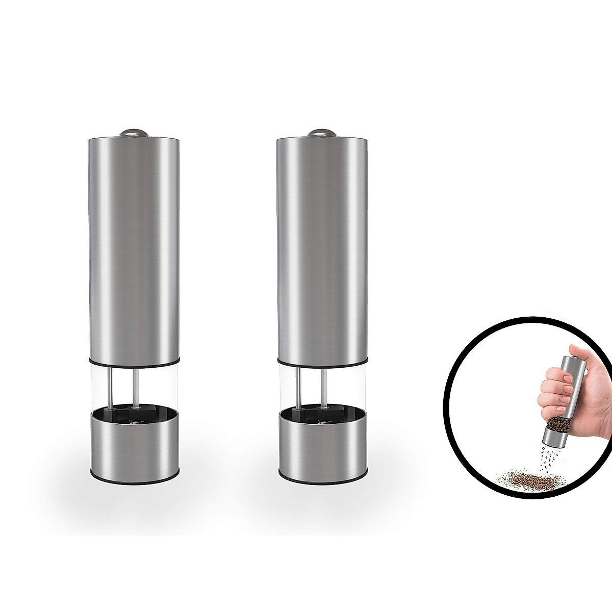 Electric Pepper Grinder or Salt Grinder – Battery Operated Automatic Spice Grinder - Pepper Mill with Light and Adjustable Ceramic Grinder by Velvastar