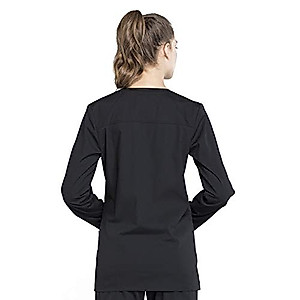 Snap Front Scrub Jackets for Women, Workwear Professionals Soft Stretch WW340, M, Black