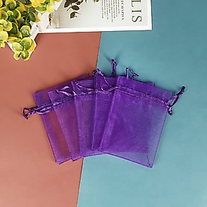 YQL Organza Bags 3x4 Inch,100PCS Purple Mini Organza Drawstring Bags Organza Jewelry Pouches Wedding Party Valentine Gift Mesh Candy Bag