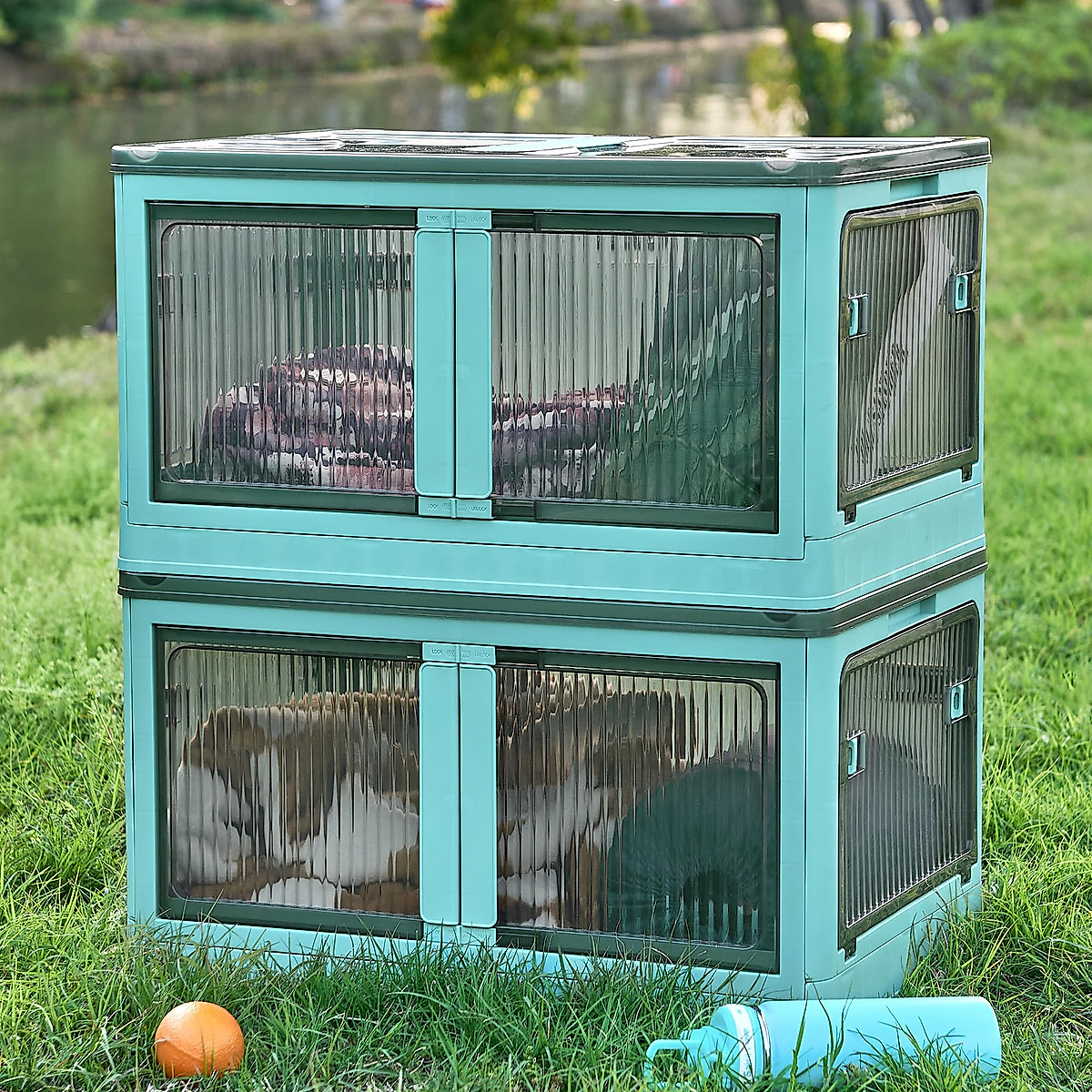 Homeforce Collapsible Storage Bins 3 Tier 23 Gal Each- Plastic Stackable Storage Bins with Lids and Wheels, 261 Quart/ 69 Gal Large Foldable Organization and Storage Box for Home and Office, Blue