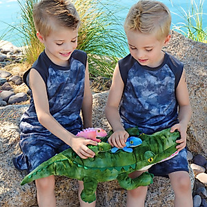 MorisMos Plush Alligator Stuffed Animal with Baby Alligators,23.6'' Mommy Stuffed Alligator with 3 Baby Crocodile Stuffed Animals & 3 Plush Eggs,Lifelike Alligator Toys for Kid Birthday