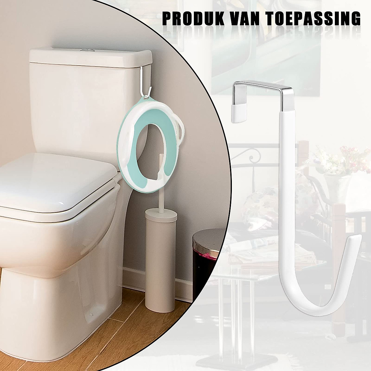 TOYMIS 1pc Potty Seat Hook, Potty Hook for Kids Z Shaped Door Hangers No Drill Multifunctional Over The Door Hooks for Hanging Potty Training Seat Toilet Tank Wardrobes Closets Cabinets (White)