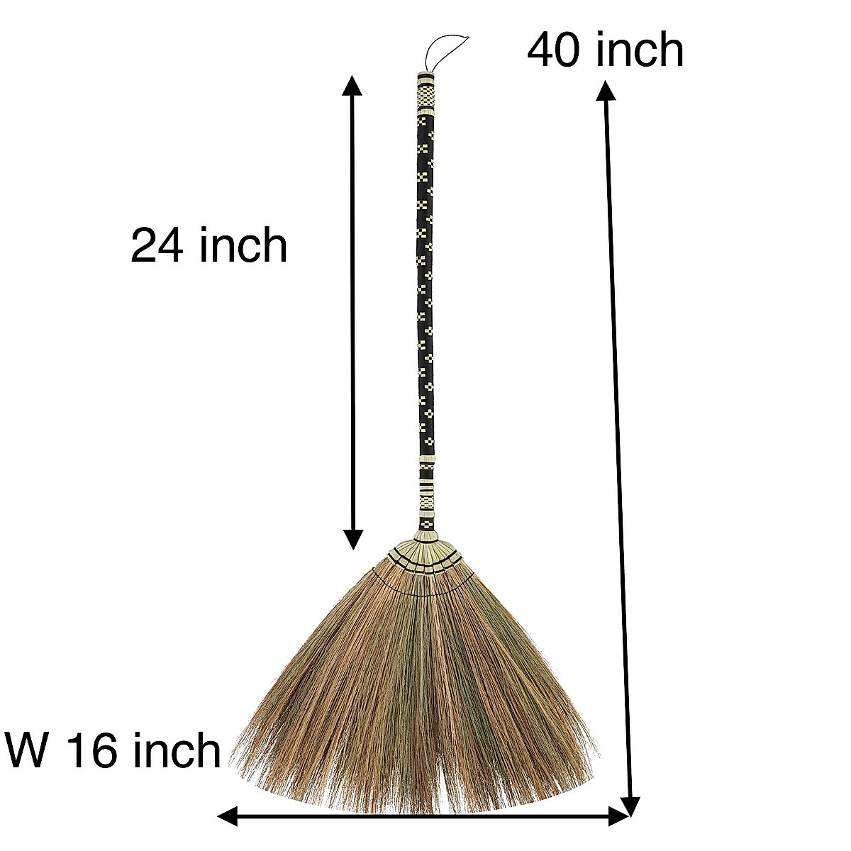 SN SKENNOVA - Asian Straw Broom Witch Broom Undecorated Wedding Jumping Broom with Bamboo Stick Handheld Size Handle - Hardwood Floor, Tile Floor Sweeper Housewarming (Black)