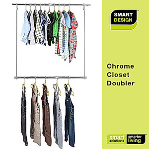 Smart Design Closet Doubler w/Hook Arms - Steel Metal - Suits, Pants, Clothing Storage - Home Organization (30 x 34 Inch) [Chrome]
