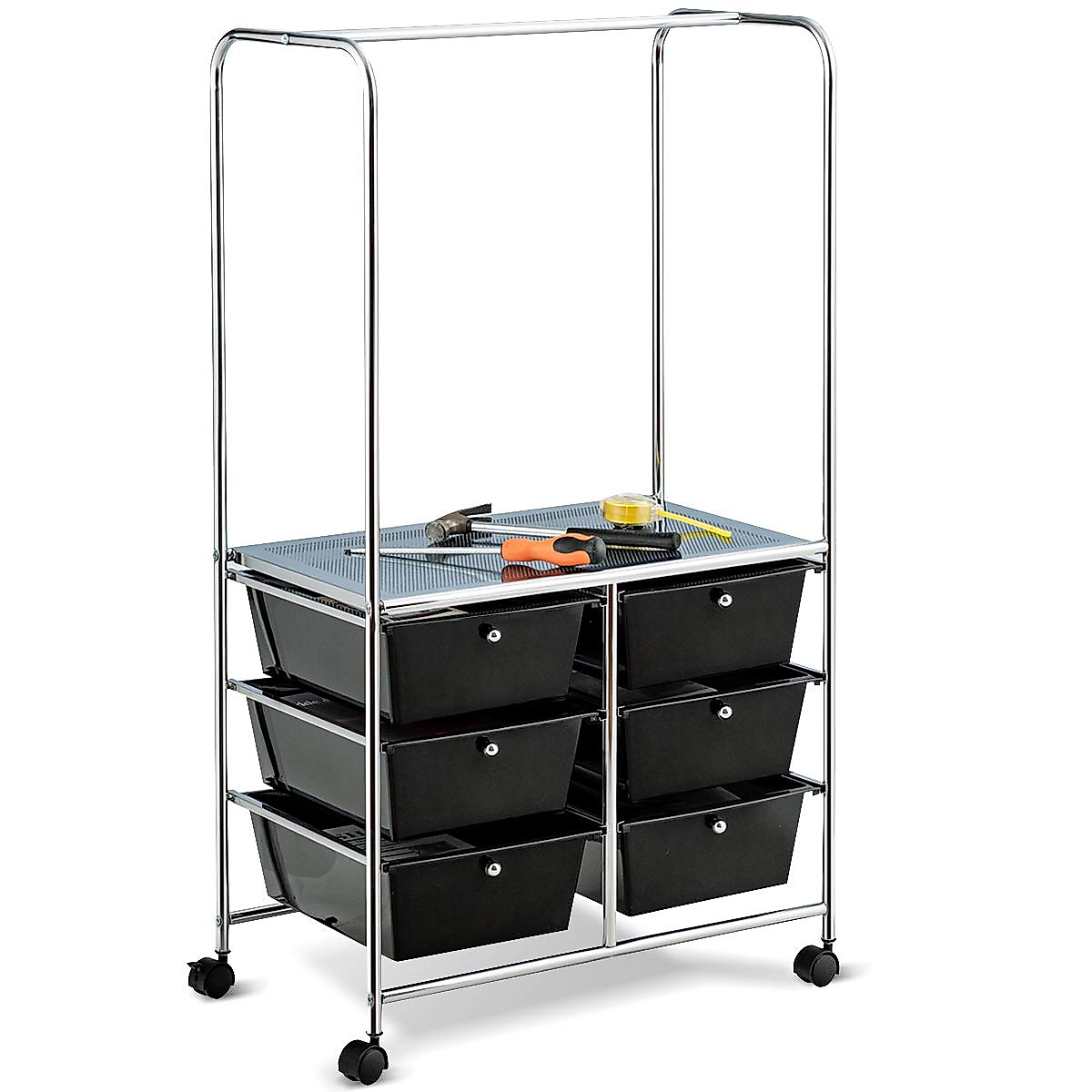 Giantex 6 Drawer Storage Cart, Office School Organizer Cart, Rolling Drawer Cart for Tools, Scrapbook, Paper or Bathroom, Storage Shelf (Black)