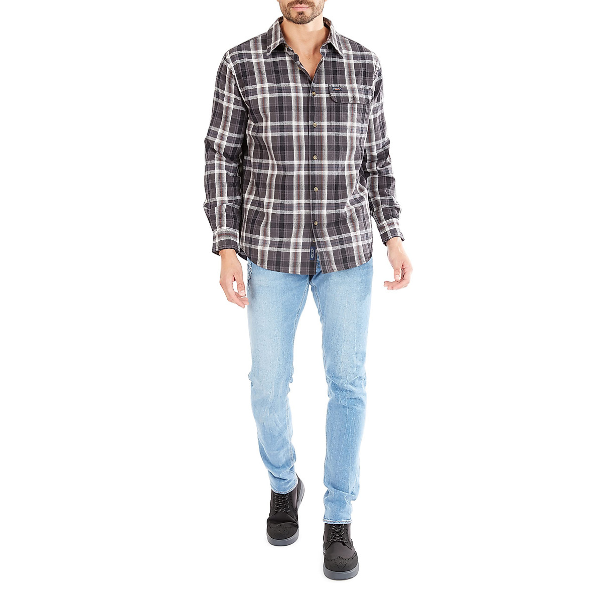 Smith's Workwear Men's Plaid Pocket Flannel Button-Up Shirt, Charcoal-445, XL