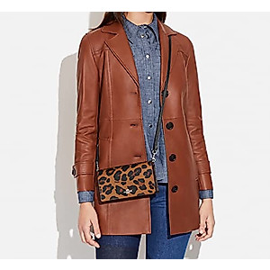 COACH WOMENS ANNA FOLDOVER CROSSBODY CLUTCH WITH LEOPARD PRINT 7301 IM/LIGHT SADDLE