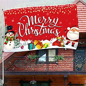 Tiamon Christmas Flag 3 x 5 Feet Double Sided Xmas Large Flag for Outside Santa Snowman Winter Holiday Polyester Flag Xmas Garden Yard Flag Christmas Welcome Signs Banner for Outdoor Yard Decoration